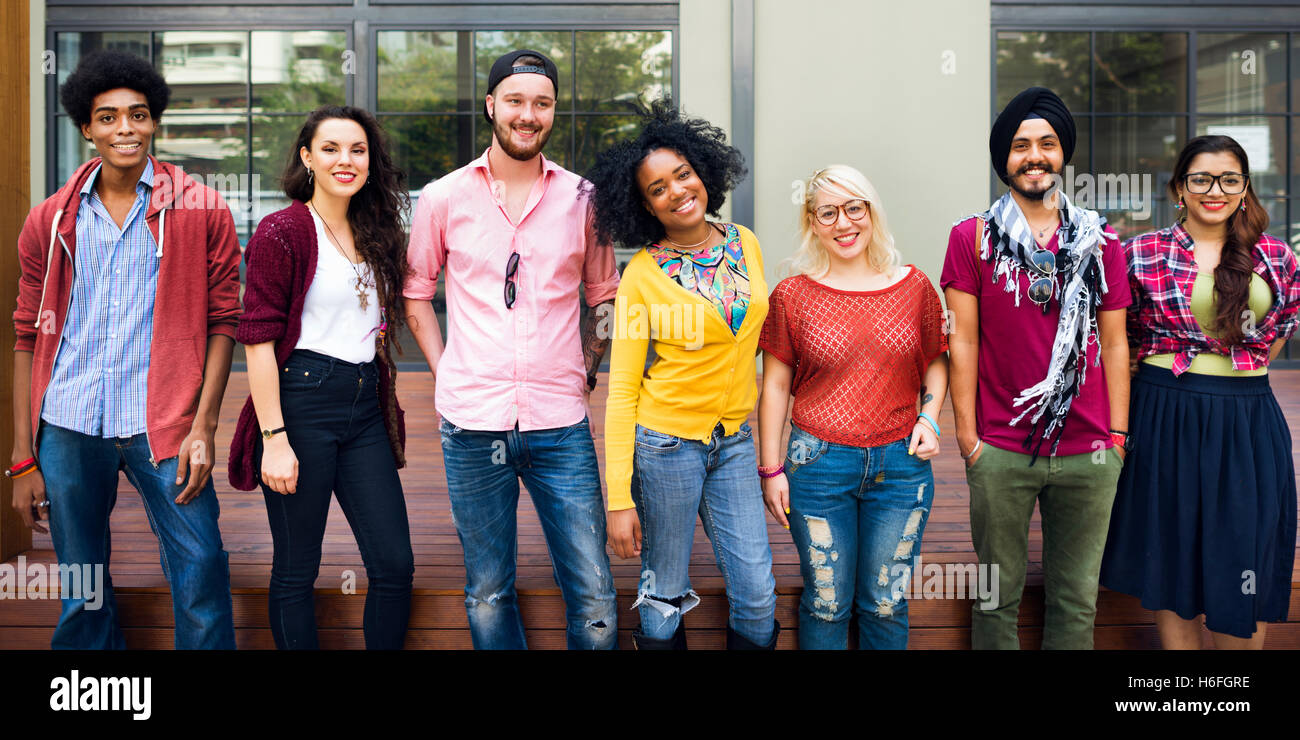College Students Teamwork Happiness Smiling Concept Stock Photo - Alamy