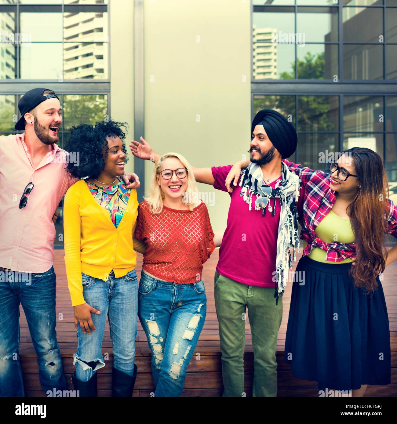College Students Teamwork Happiness Smiling Concept Stock Photo - Alamy