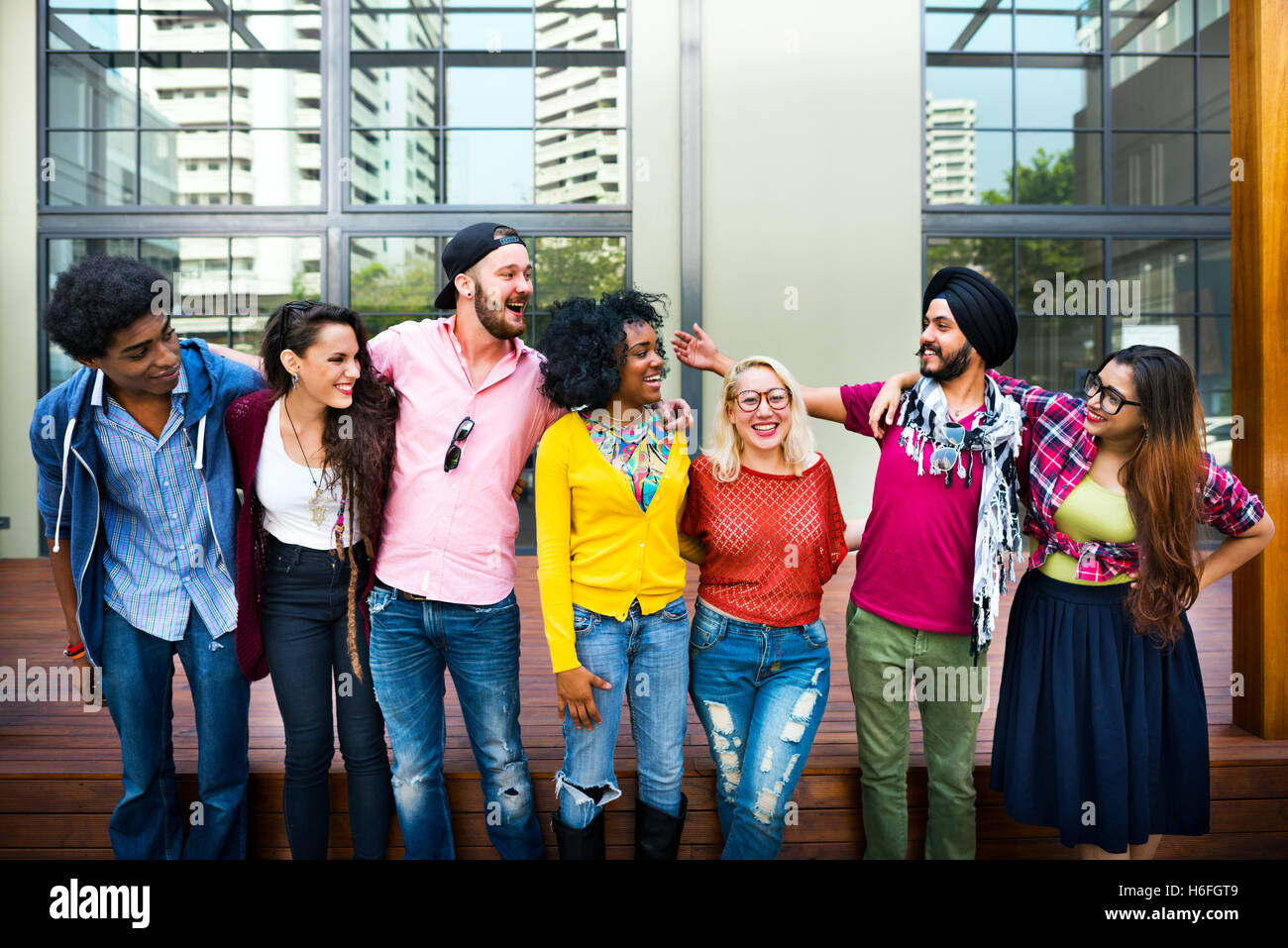 College Students Teamwork Happiness Smiling Concept Stock Photo - Alamy