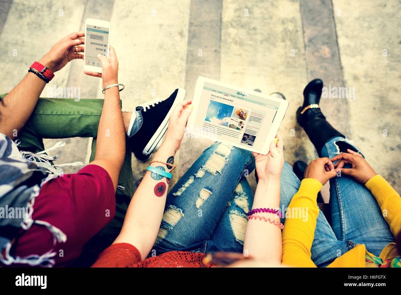College Students Using Digital Devices Concept Stock Photo - Alamy