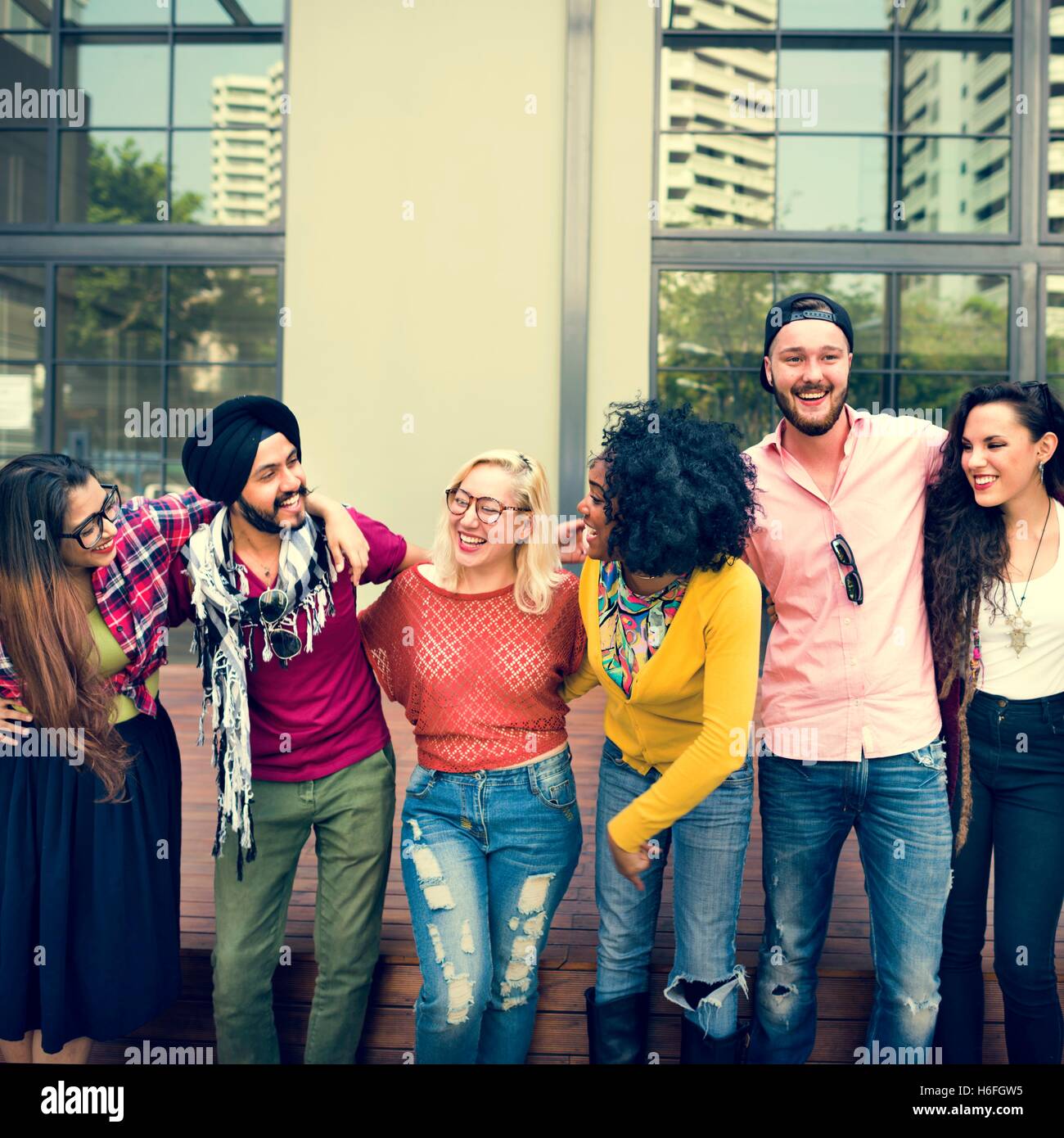 College Students Teamwork Happiness Smiling Concept Stock Photo - Alamy