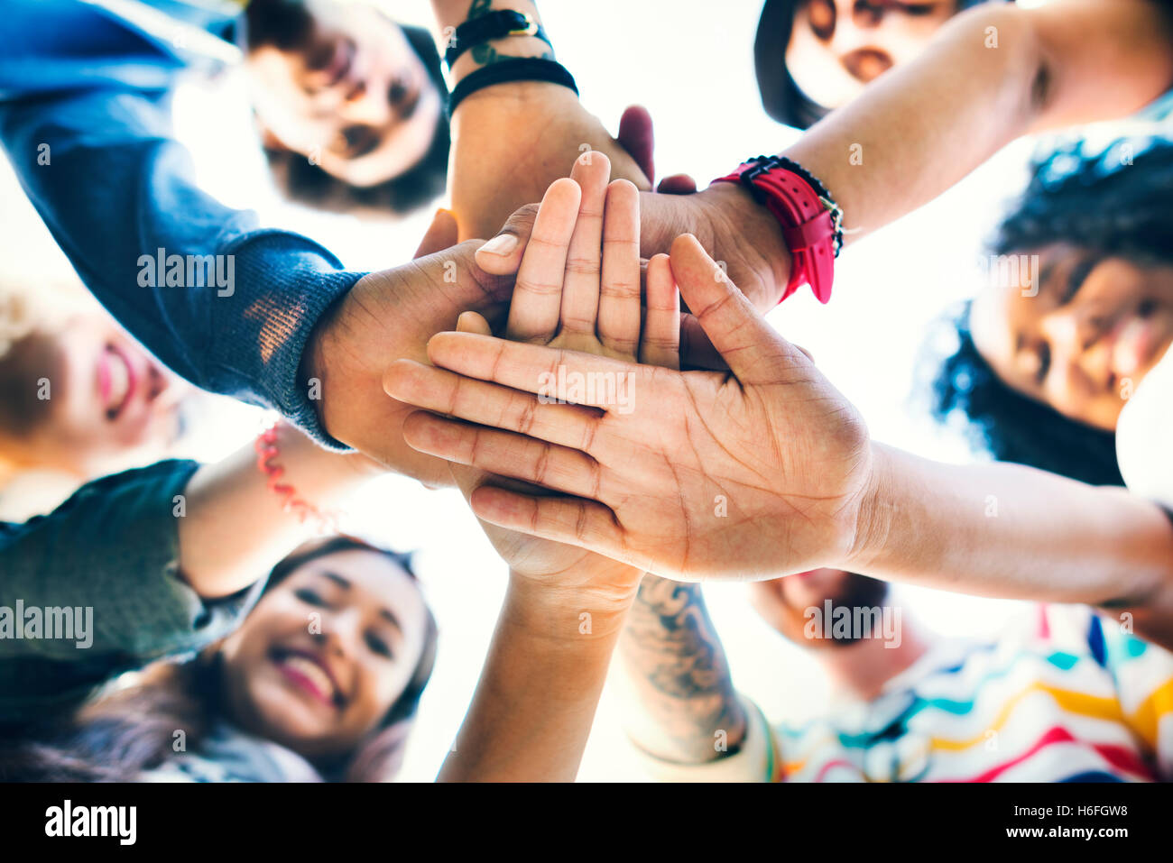 College Students Teamwork Stacking Hand Concept Stock Photo - Alamy