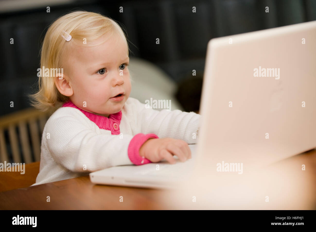 Young girl working on a laptop Stock Photo - Alamy