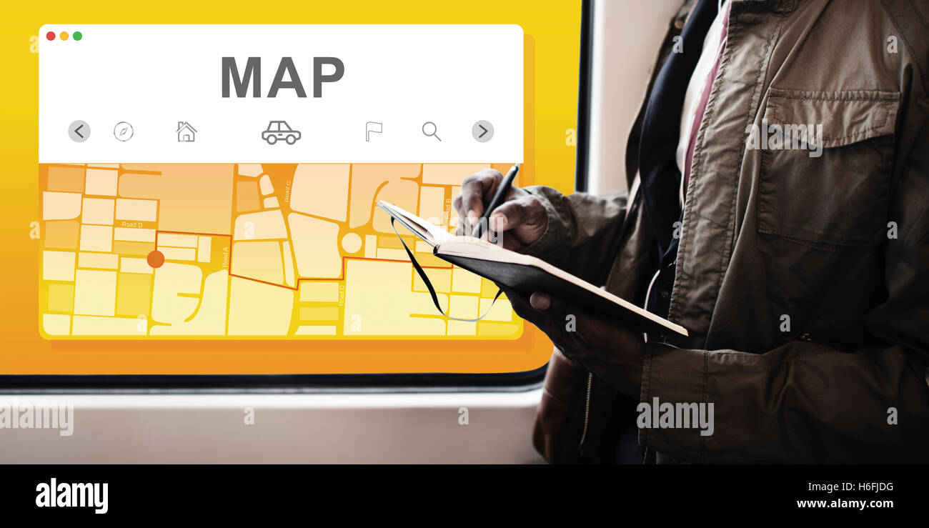 Map GPS Navigation Direction Destination Route Concept Stock Photo - Alamy