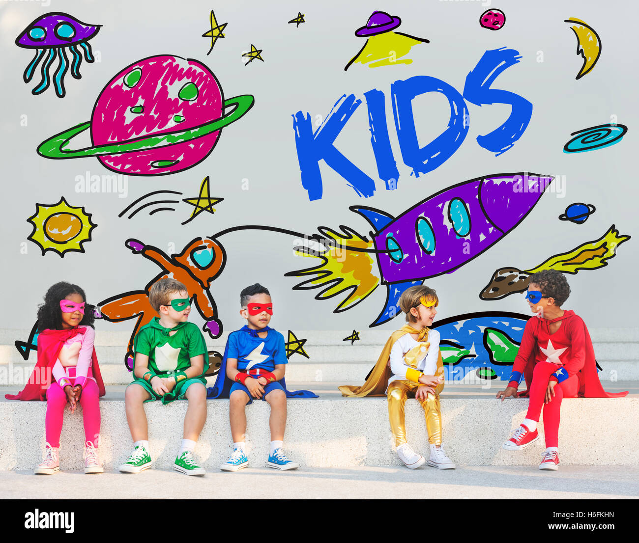 Kids Space Rocket Planet Graphic Concept Stock Photo - Alamy