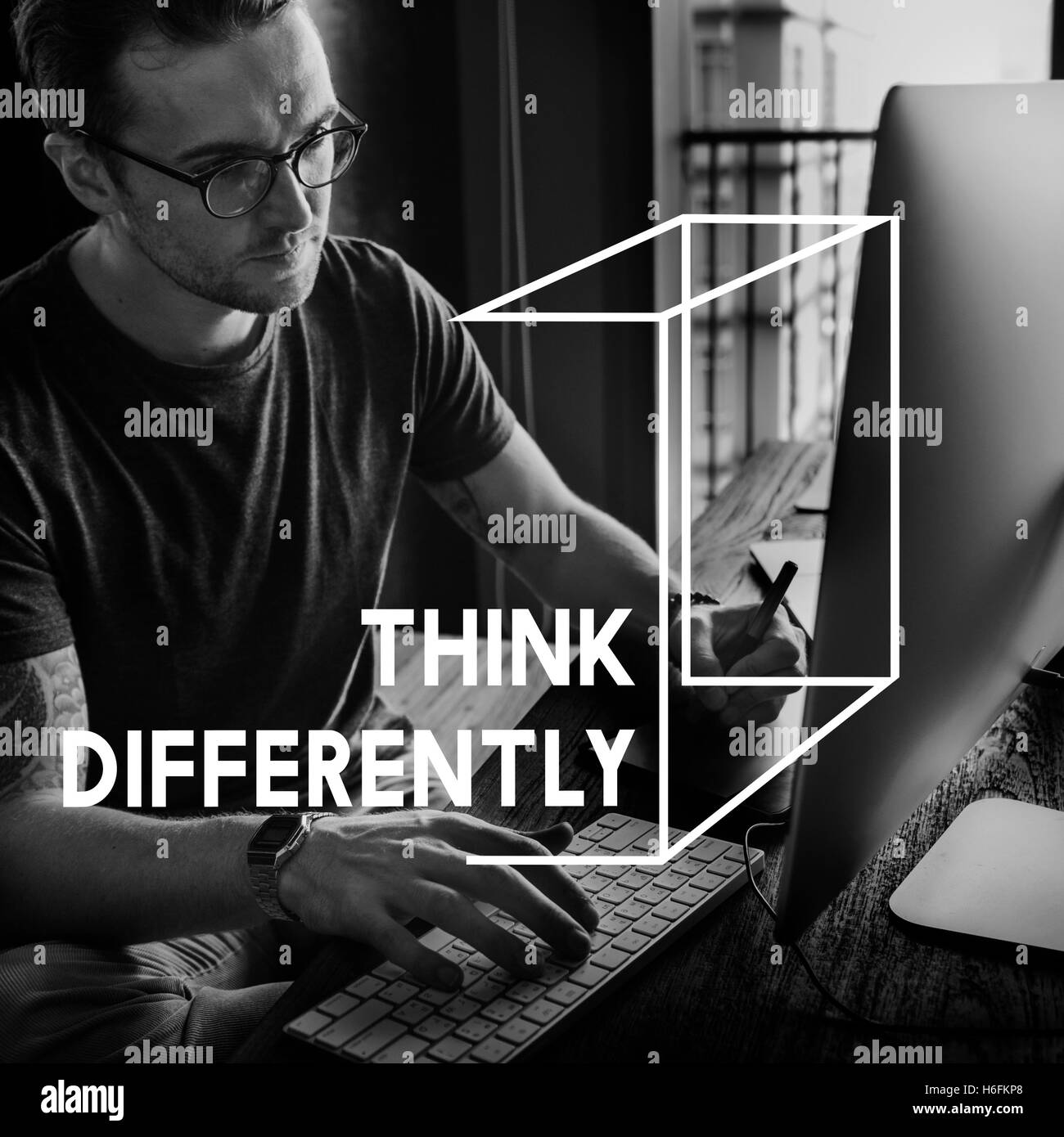 Man outside box Black and White Stock Photos & Images - Alamy