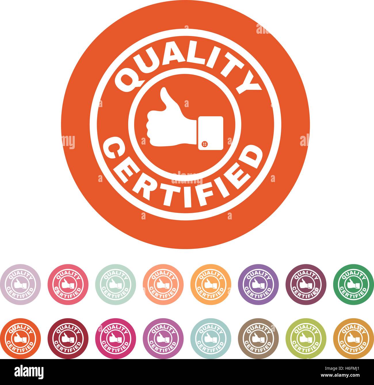 The certified quality and thumbs up icon. Approval, approbation ...