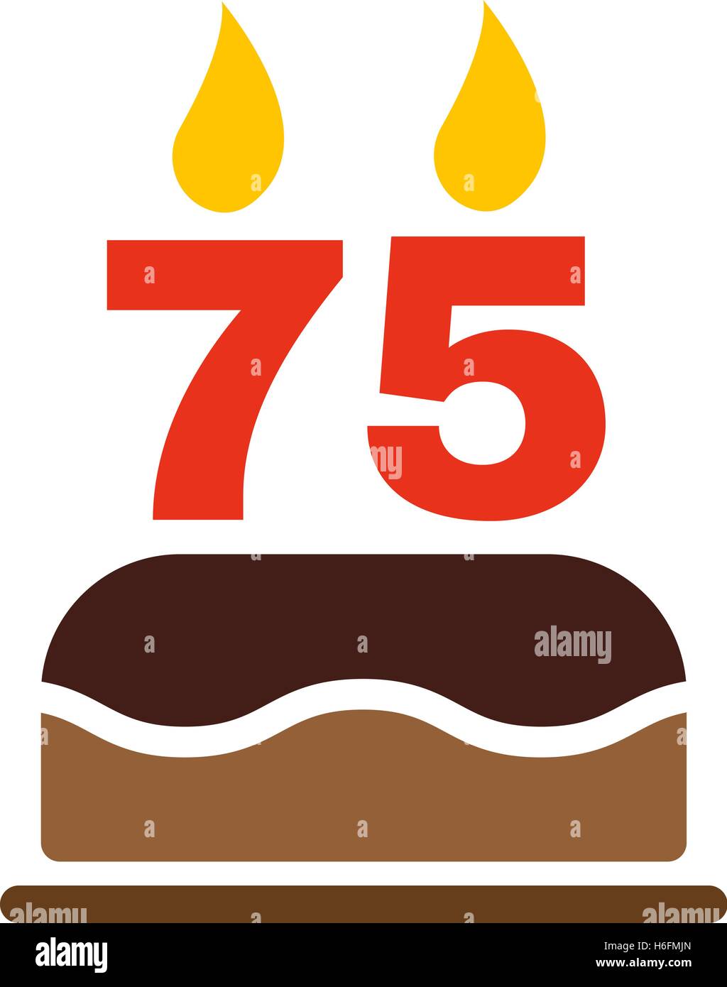 The birthday cake with candles in the form of number 75 icon. Birthday ...
