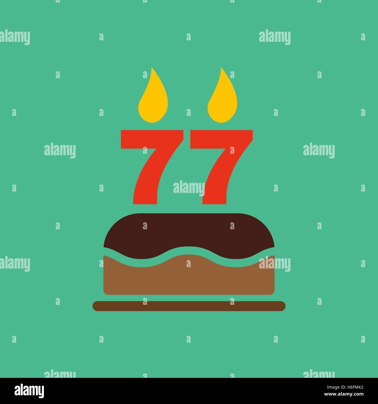 The birthday cake with candles in the form of number 77 icon. Birthday ...