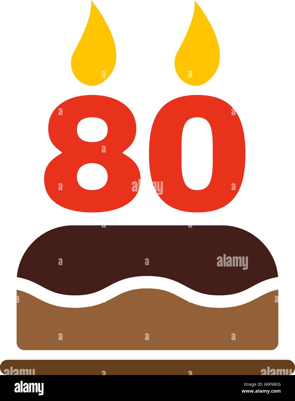 The birthday cake with candles in the form of number 80 icon. Birthday ...