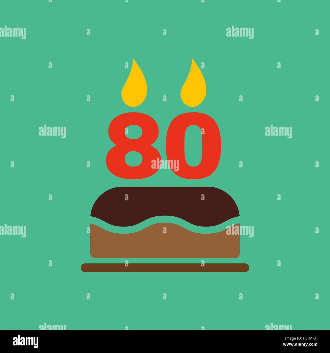 The birthday cake with candles in the form of number 80 icon. Birthday ...