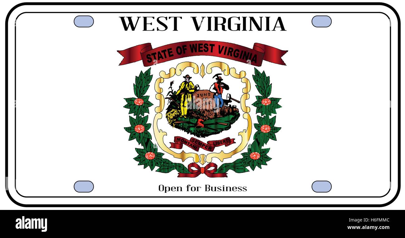 West Virginia license plate in the colors of the state flag with the ...