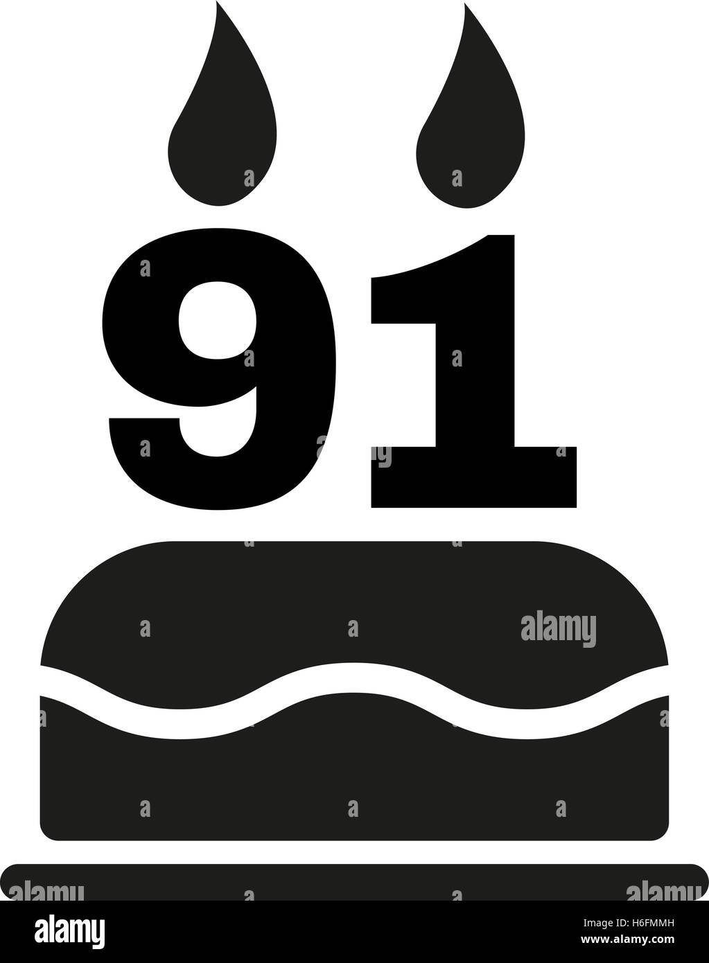 The birthday cake with candles in the form of number 91 icon. Birthday ...