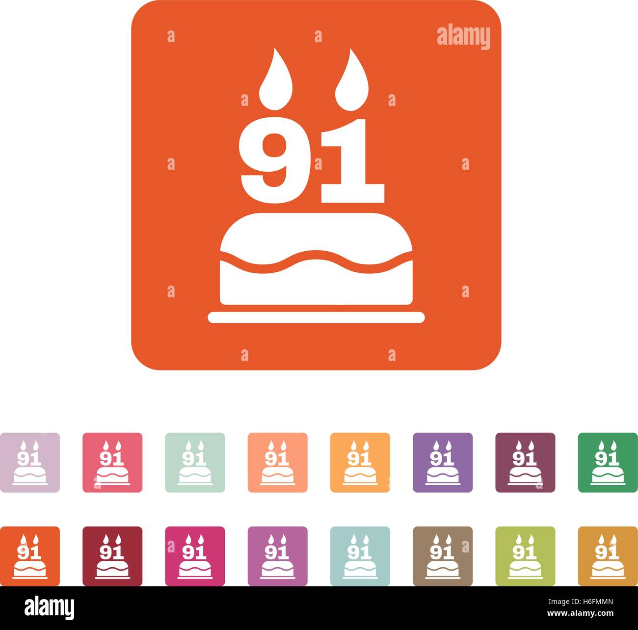 The birthday cake with candles in the form of number 91 icon. Birthday ...