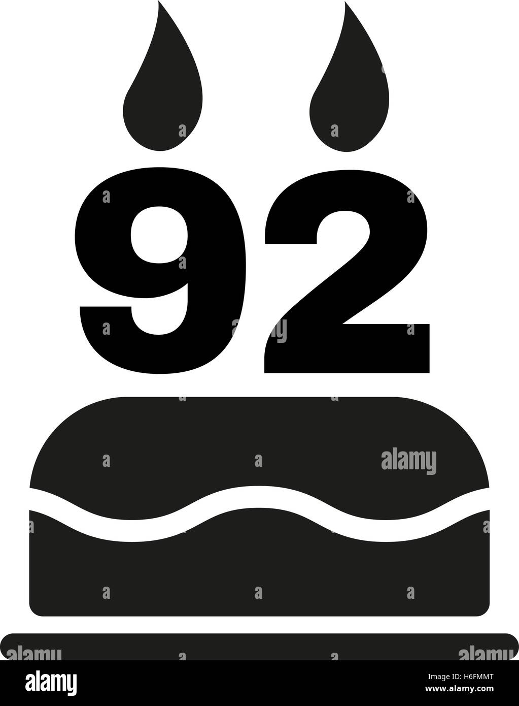 The birthday cake with candles in the form of number 92 icon. Birthday ...