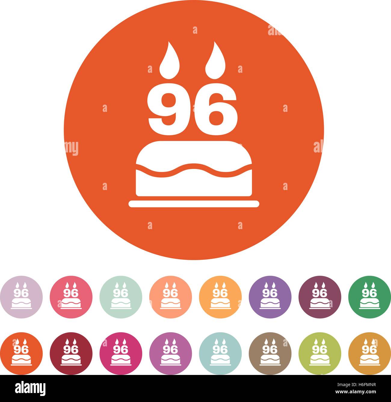 The birthday cake with candles in the form of number 96 icon. Birthday ...