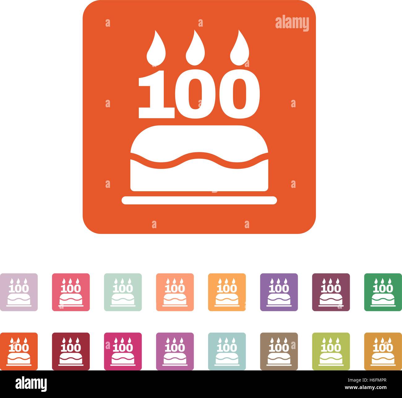 The birthday cake with candles in the form of number 100 icon. Birthday ...