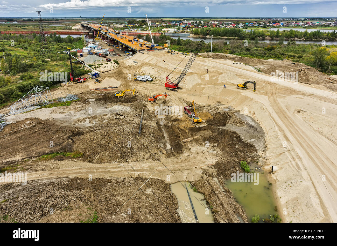 Bird eye view on road and bridge construction Stock Photo - Alamy