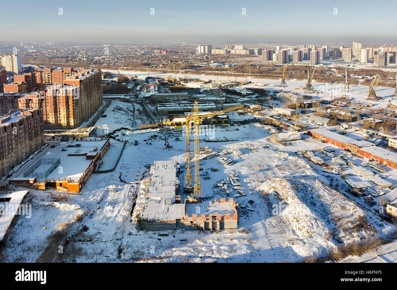 Construction site near river port in Tyumen.Russia Stock Photo - Alamy