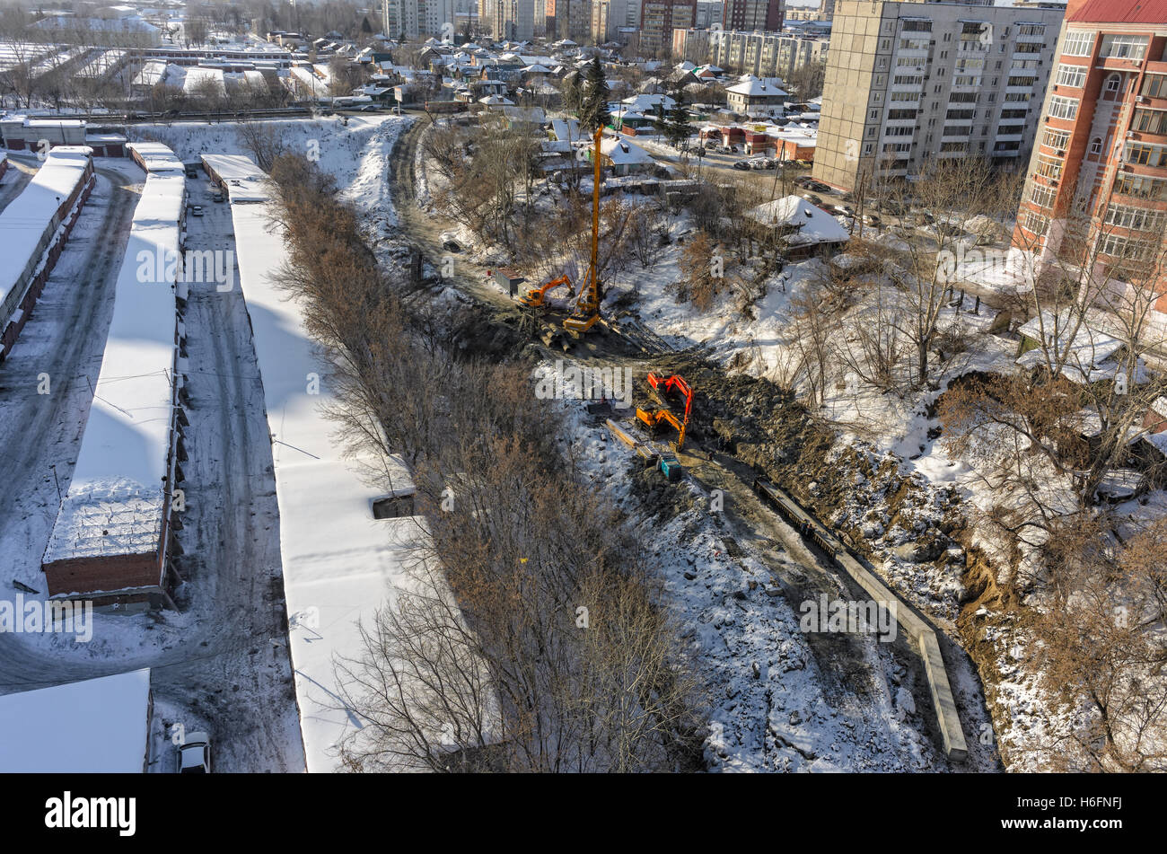 Strengthening of stream embankment. Tyumen. Russia Stock Photo - Alamy