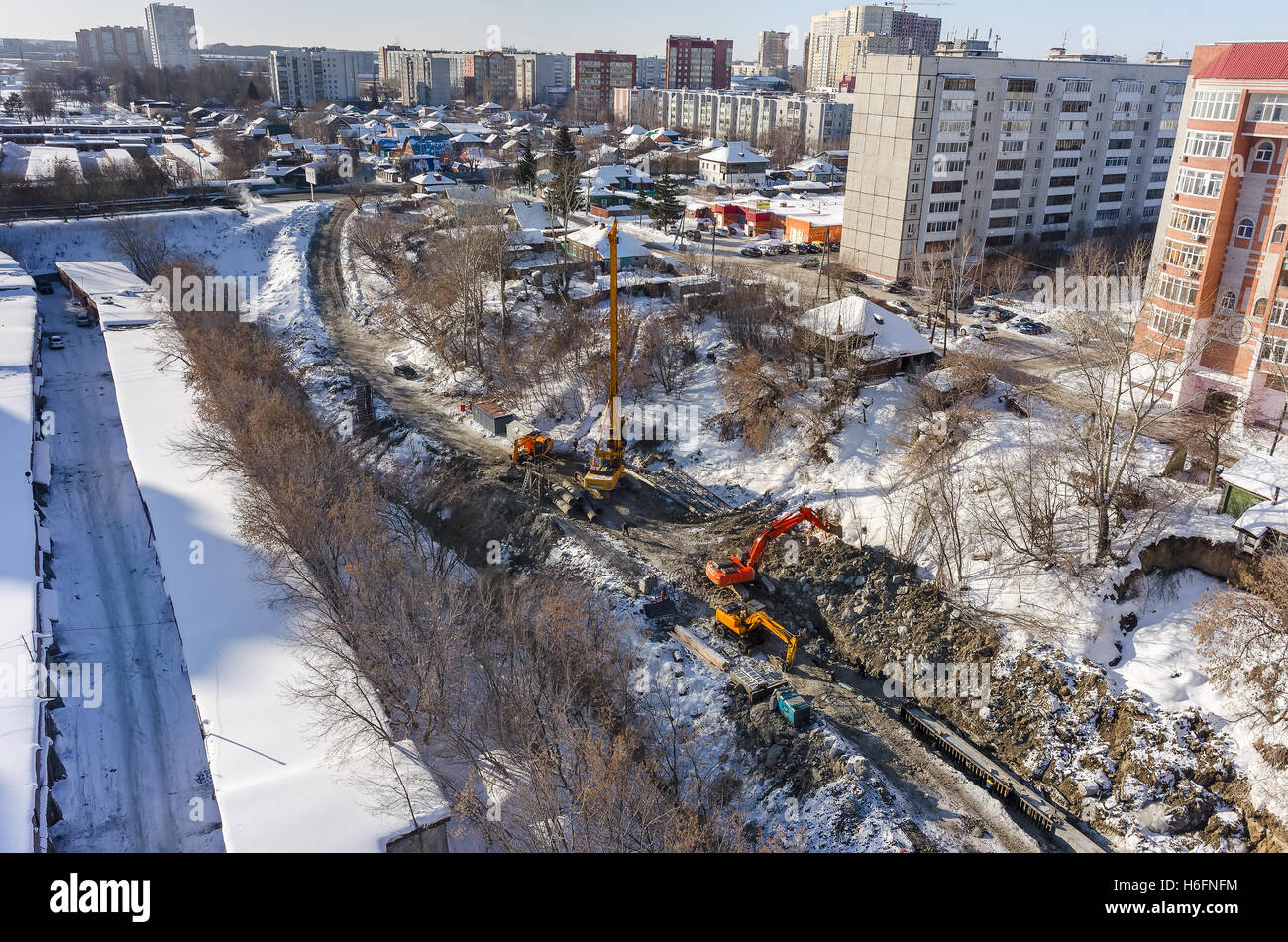Strengthening of stream embankment. Tyumen. Russia Stock Photo - Alamy