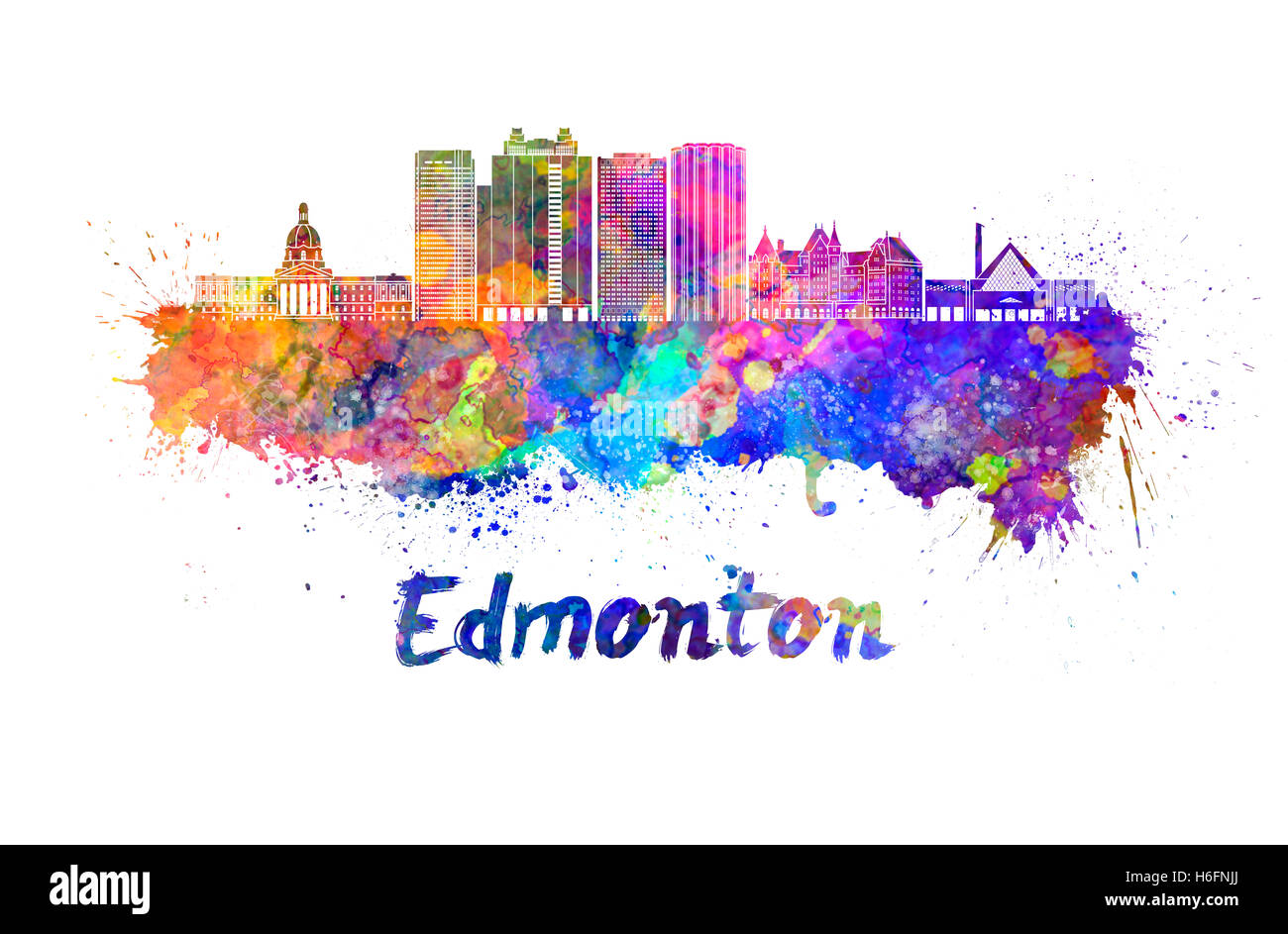 Edmonton skyline in watercolor splatters with clipping path Stock Photo ...