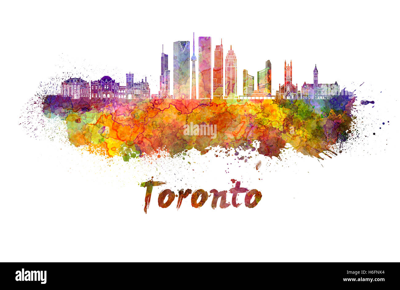 Toronto skyline in watercolor splatters with clipping path Stock Photo ...