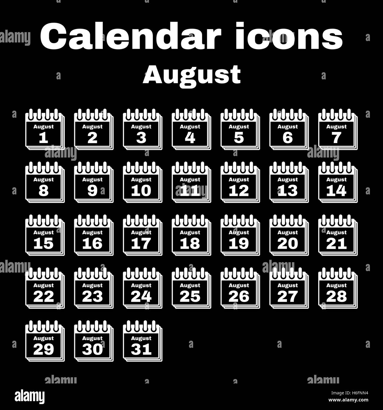 The calendar icon. August symbol. Flat Vector illustration. Set Stock ...