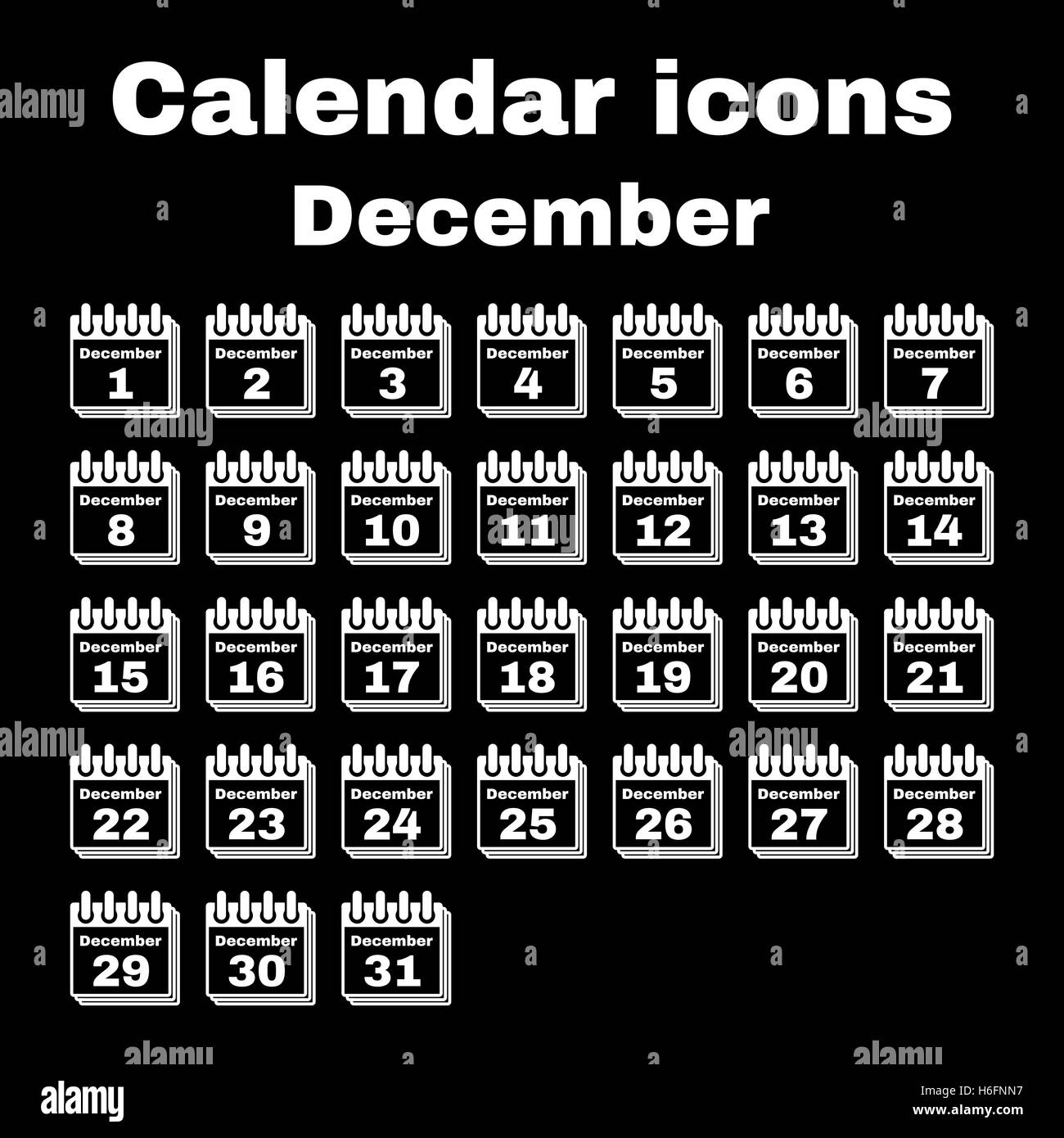The calendar icon. December symbol. Flat Vector illustration. Set Stock ...