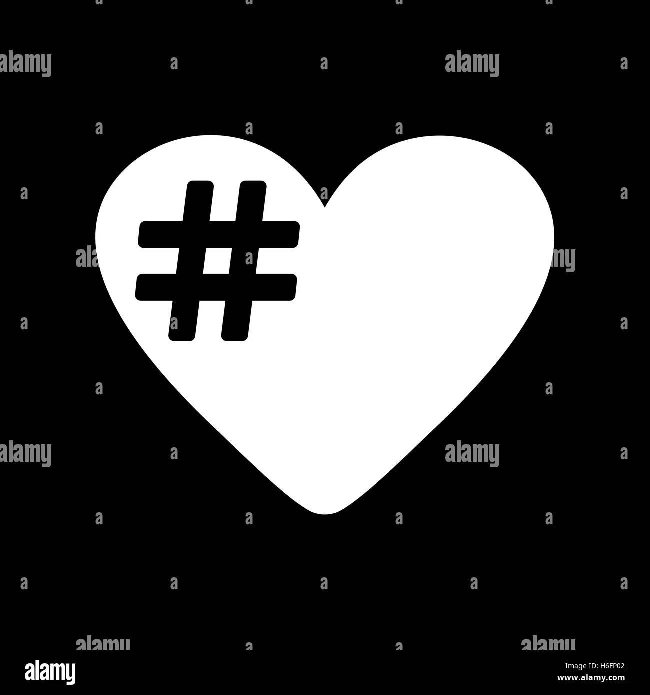 The hash love icon. Hashtag heart symbol. Flat Vector illustration ...