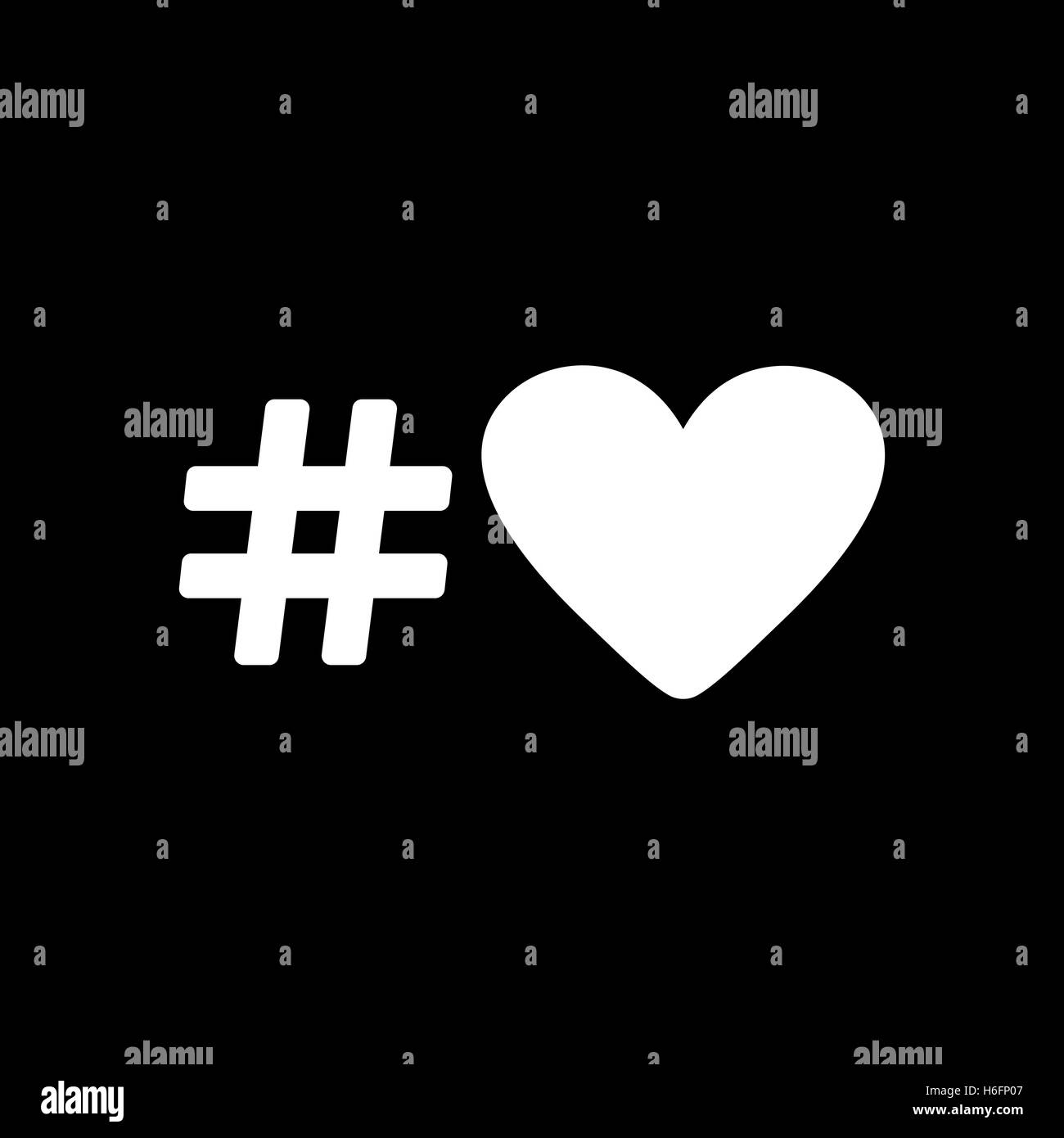 The hash love icon. Hashtag heart symbol. Flat Vector illustration ...