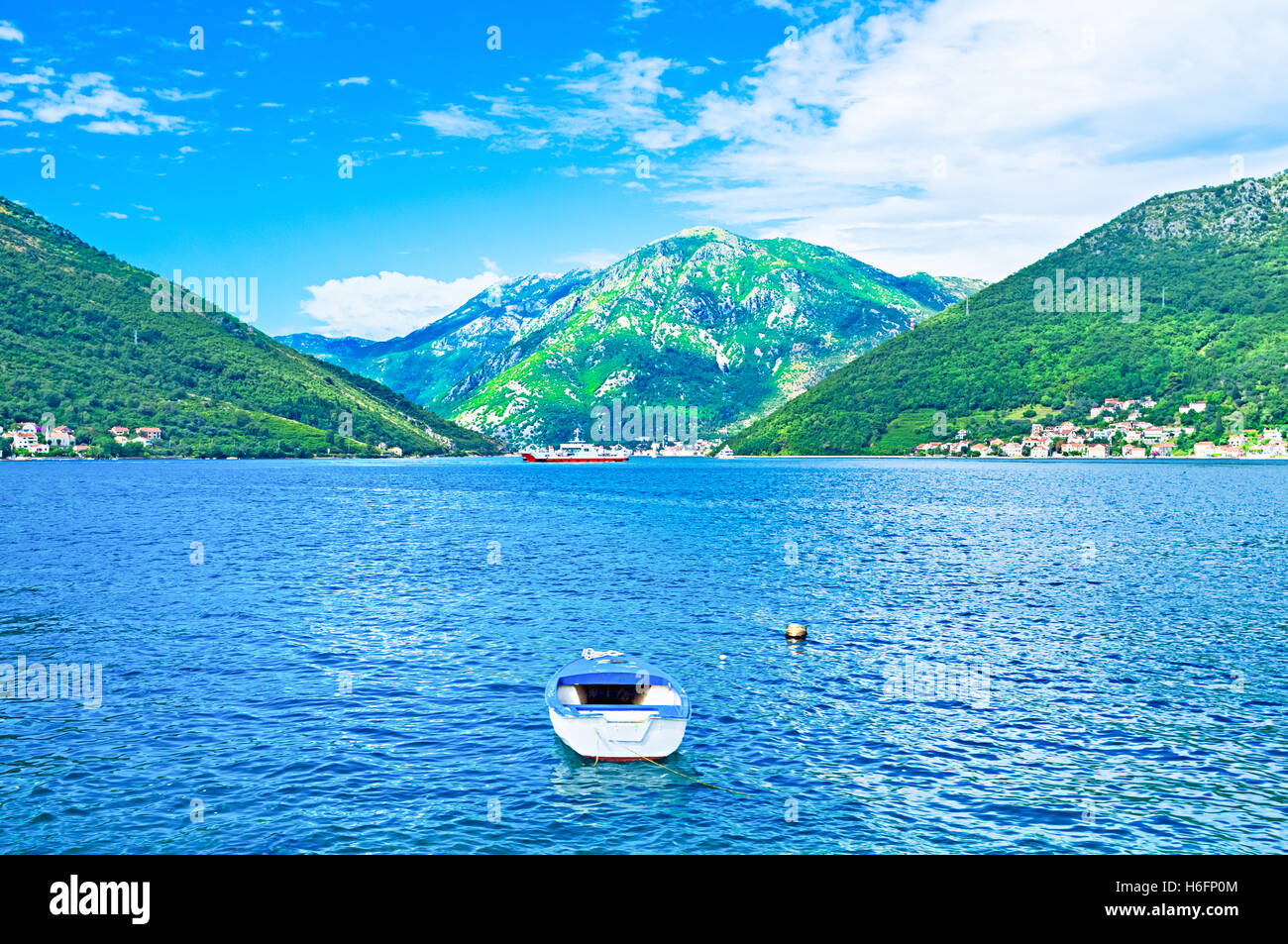 The ferry across Verige Strait in Bay of Kotor connects towns of ...