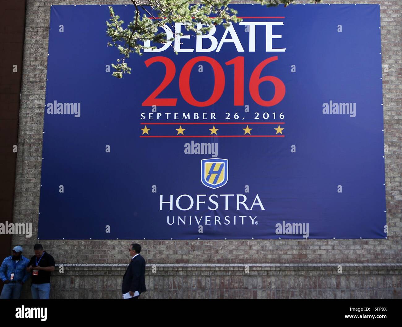 The debate poster on the wall outside the media center for the first US ...