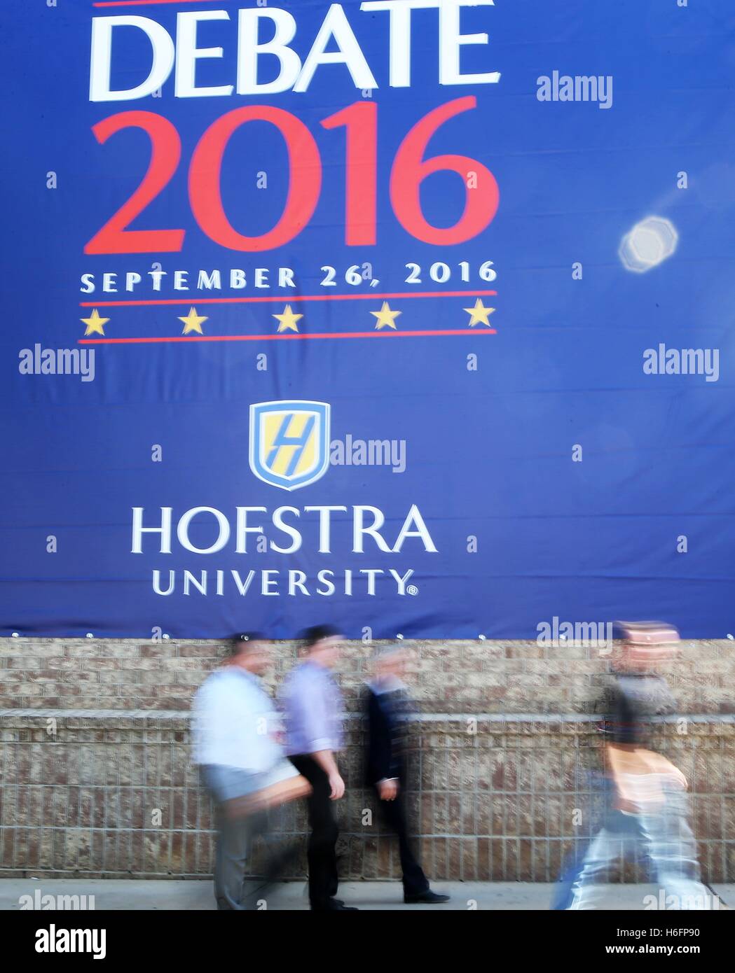 The debate poster on the wall outside the media center for the first US ...