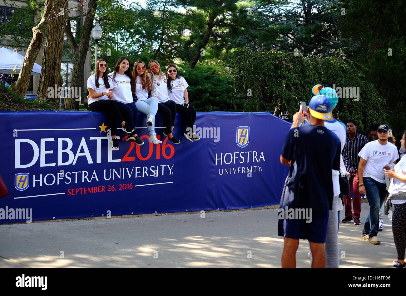 Hofstra University students pose for photos before the first ...