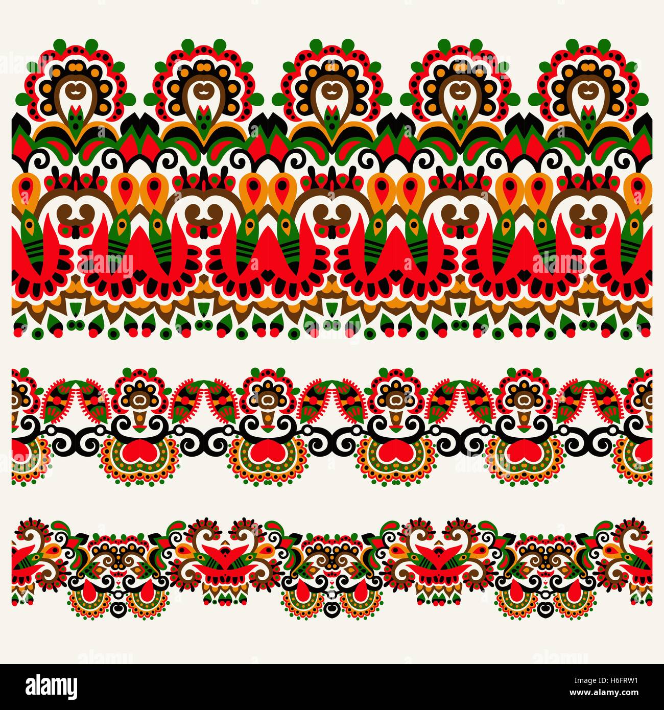 ethnic floral paisley stripe pattern, border set, ukrainian trib Stock ...