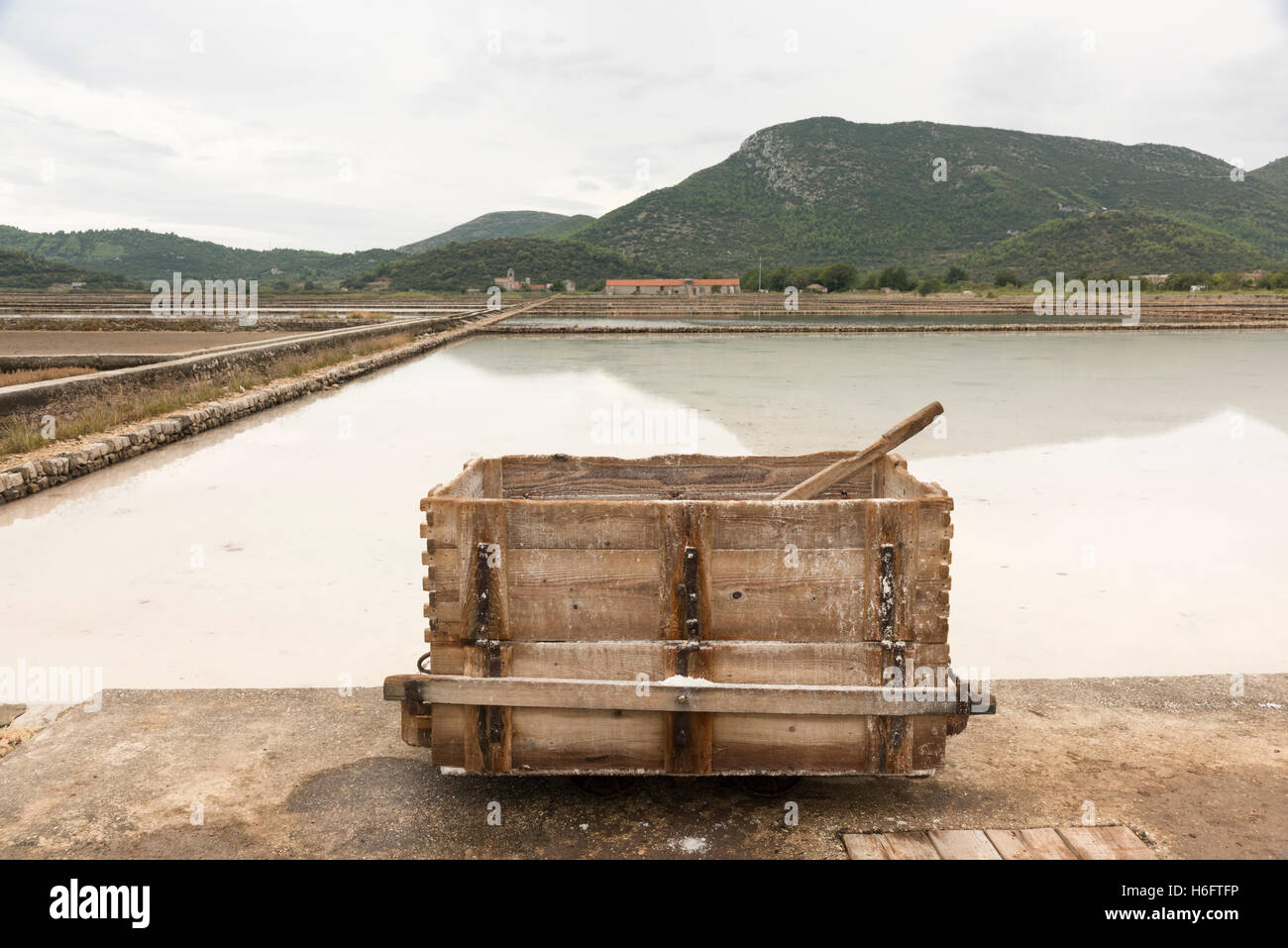 The railway line and tracks with wooden carts used to transport salt at ...