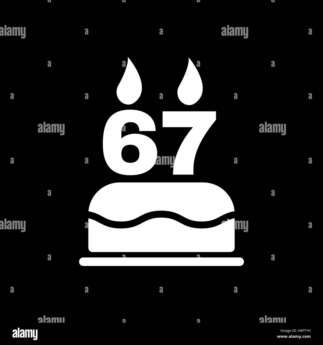 The birthday cake with candles in the form of number 67 icon. Birthday ...
