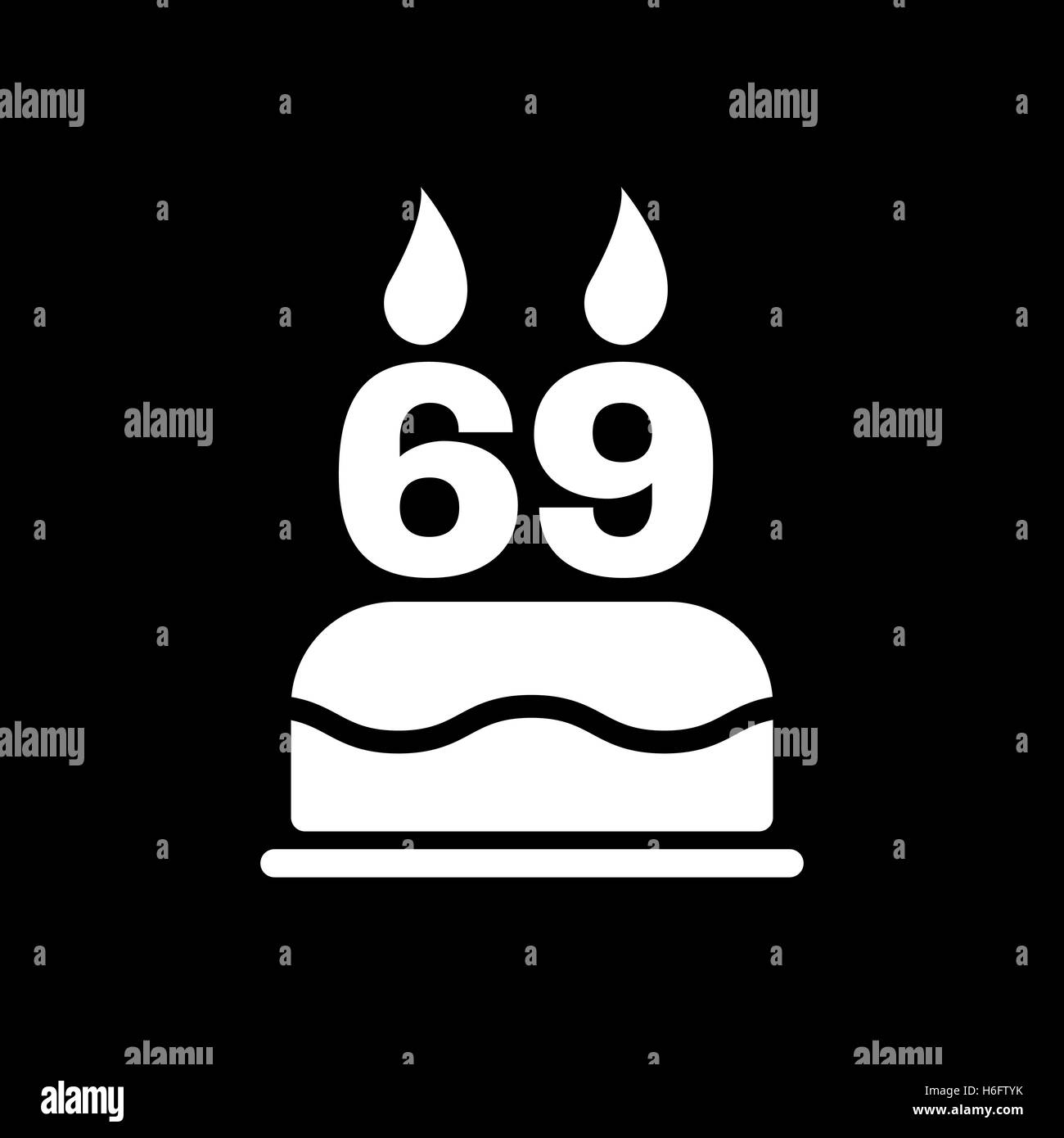 The birthday cake with candles in the form of number 69 icon. Birthday ...