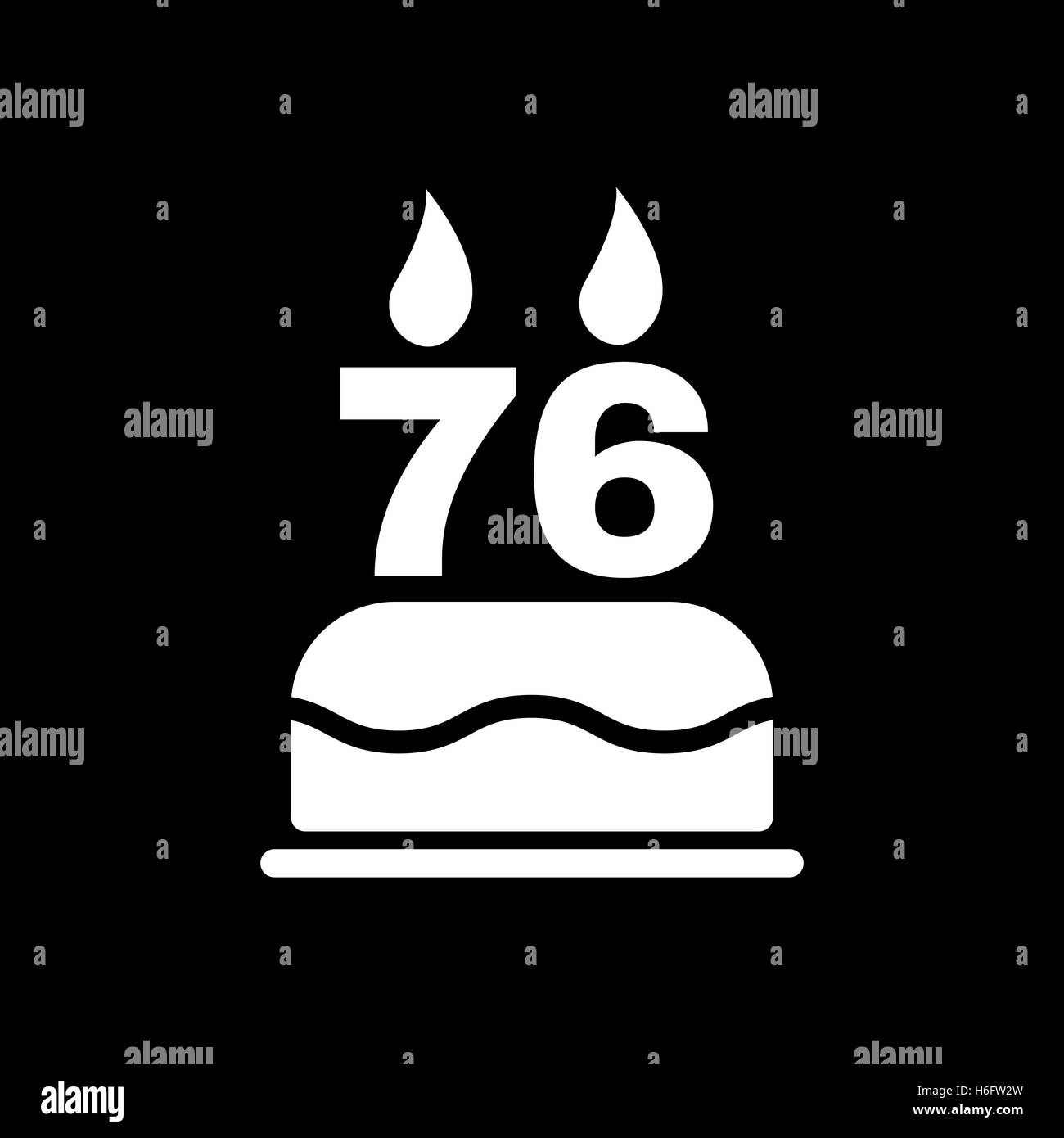 The birthday cake with candles in the form of number 76 icon. Birthday ...