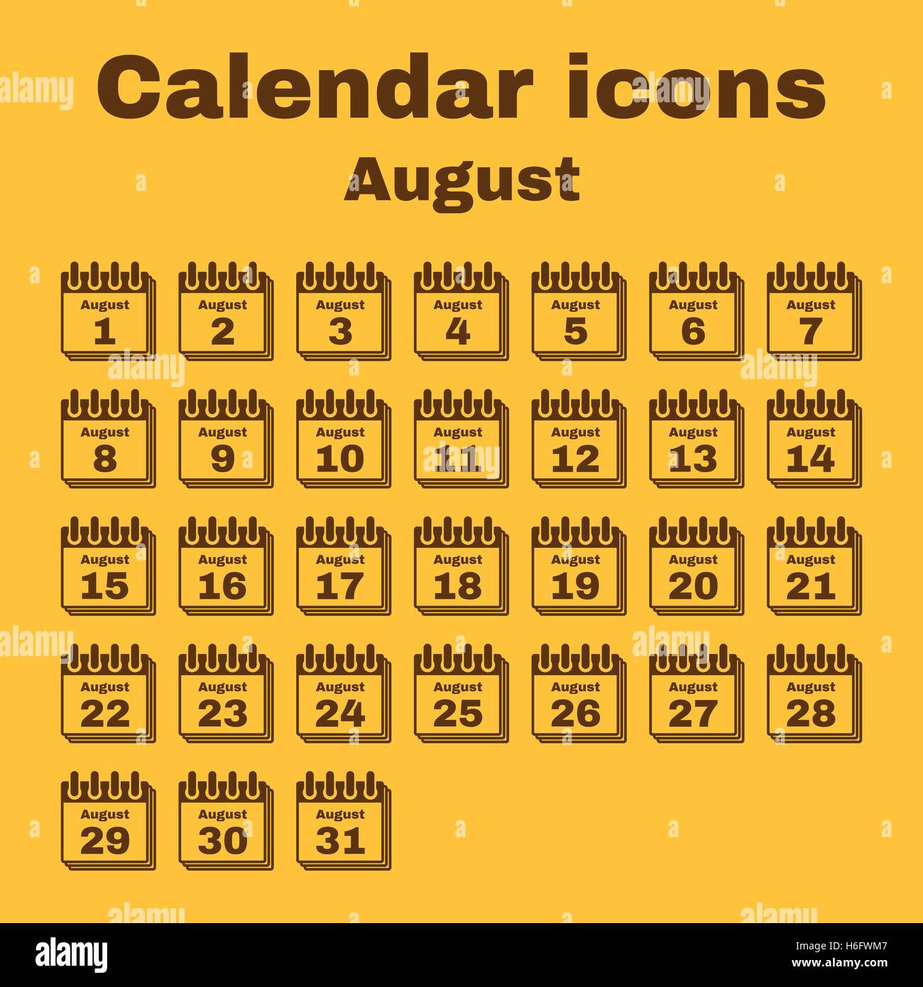 The calendar icon. August symbol. Flat Vector illustration. Set Stock ...