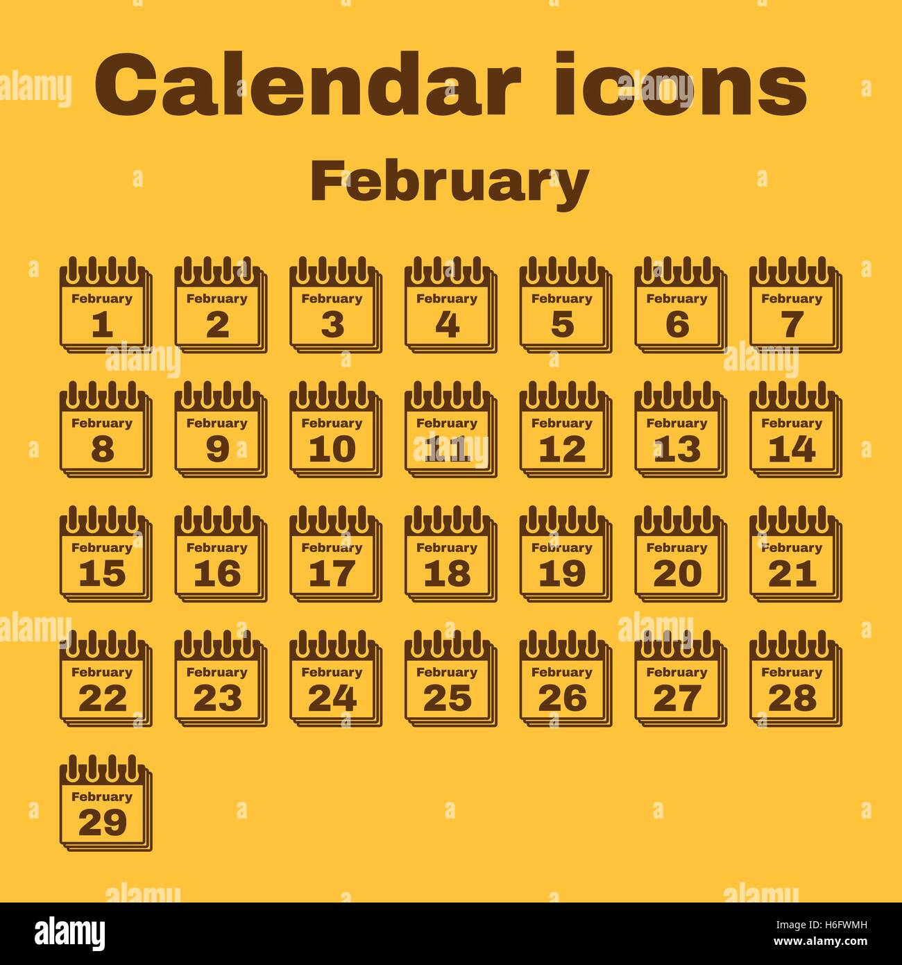The calendar icon. February symbol. Flat Vector illustration. Set Stock ...