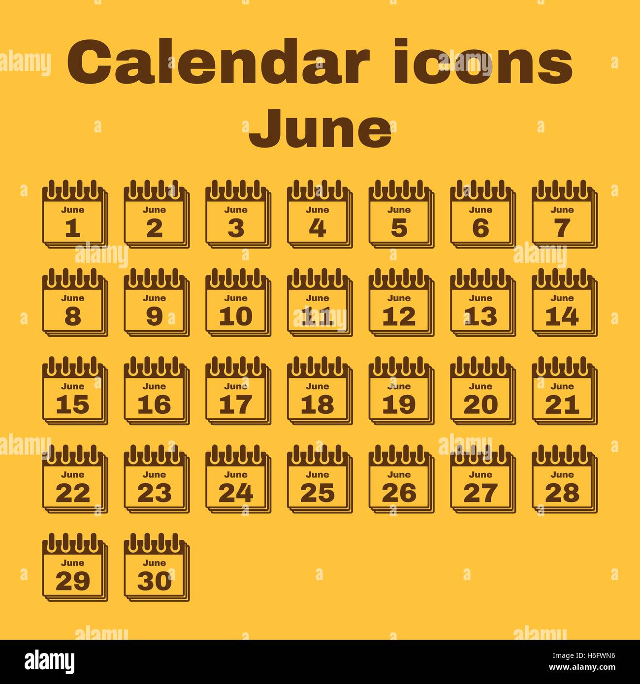 The calendar icon. June symbol. Flat Vector illustration. Set Stock ...