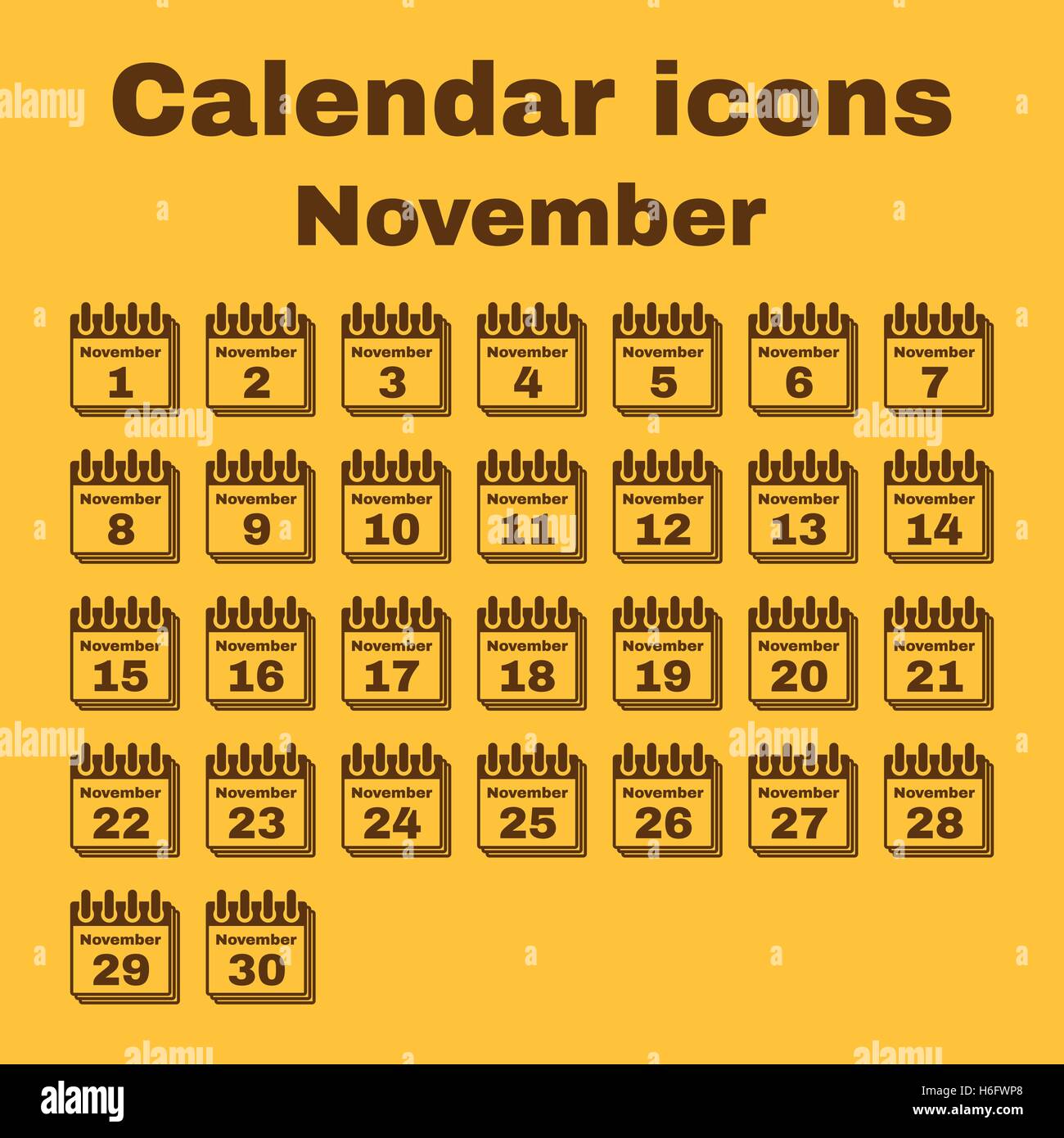 The calendar icon. November symbol. Flat Vector illustration. Set Stock ...