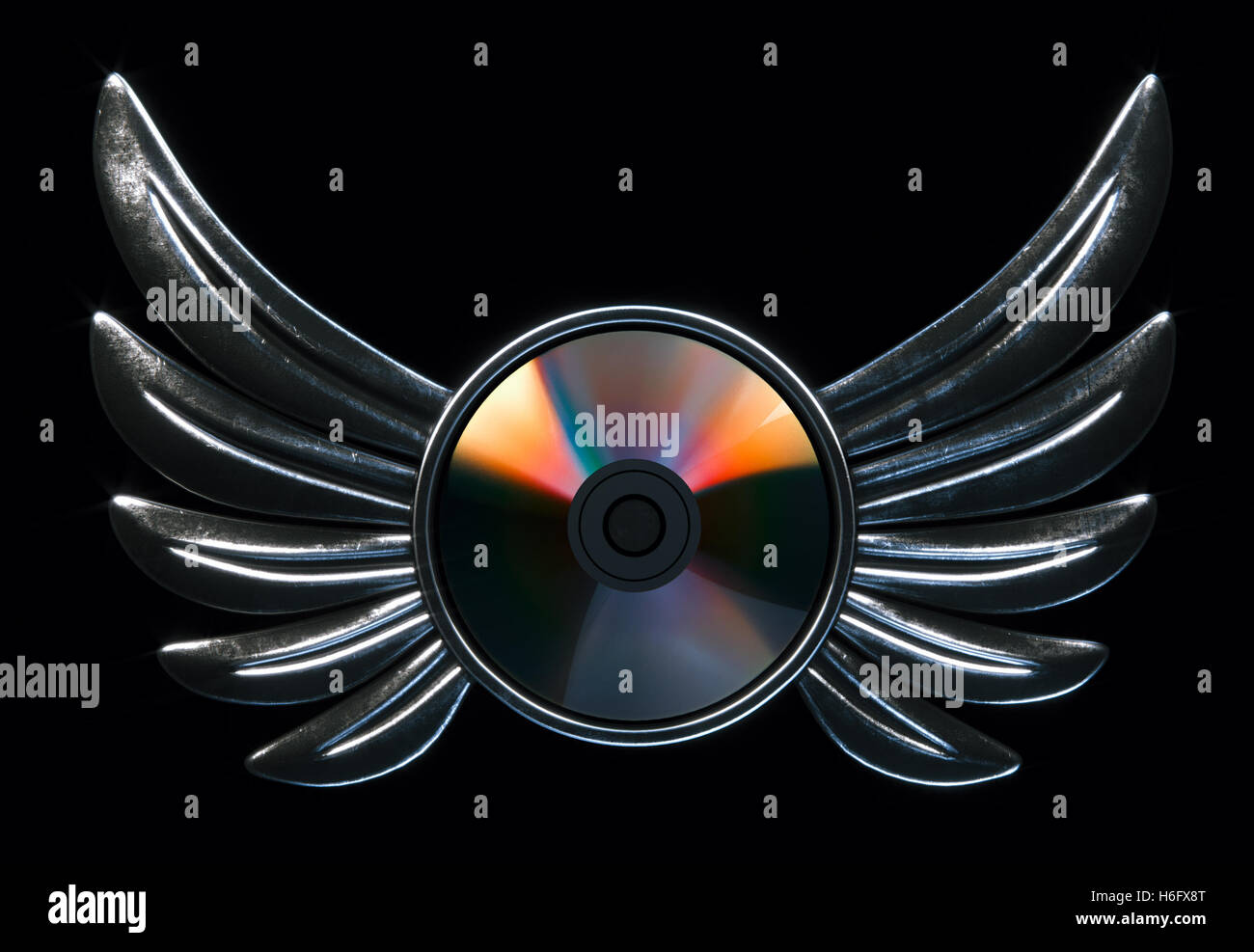 Conceptual cd disk emblem with metallic wings 3d render version 1 Stock ...