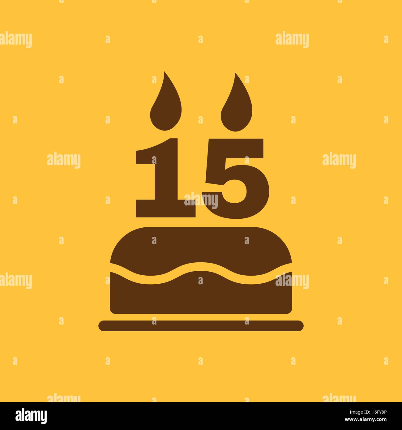 The birthday cake with candles in the form of number 15 icon. Birthday ...