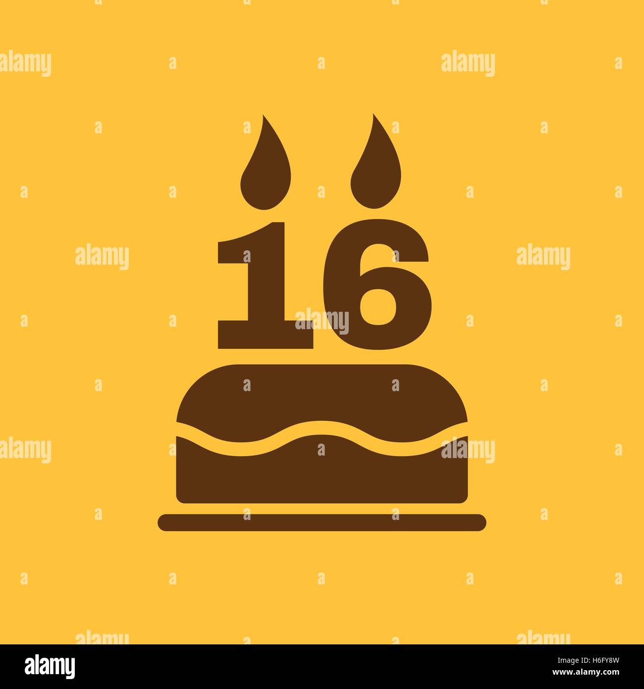 The birthday cake with candles in the form of number 16 icon. Birthday ...
