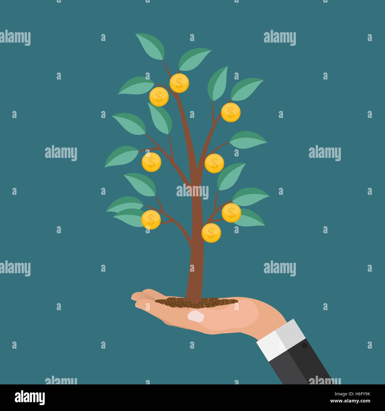 Money Tree, Financial Growth Flat Concept Vector Illustration Stock ...