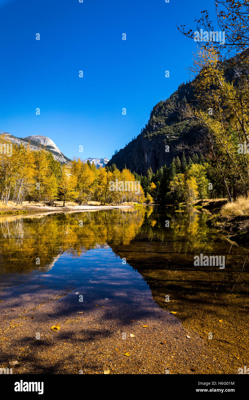 Reflections in the Merced River at Sentinel Beach in Yosemite National ...