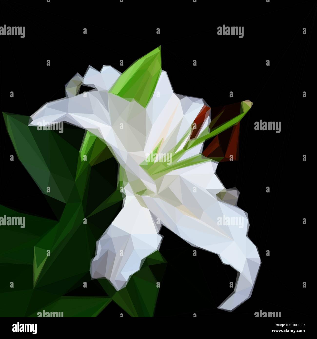 flowers lily on black background. Flower symbol. . Geometric polygonal ...